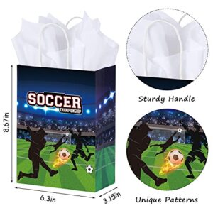 SPERPAND 24Pcs Soccer Goodies Gift Bags with 24Pcs Tissues, 2 Styles Sturdy Fancy Paper Bags with Handles for Holiday Sports Party, Birthdays, Weddings and Ceremonies(8.7 * 6.3 * 3.1)