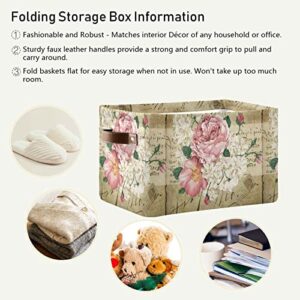 ALAZA Shabby Chic Pink Rose Floral Foldable Storage Box Storage Basket Organizer Bins with Handles for Shelf Closet Living Room Bedroom Home Office 1 Pack