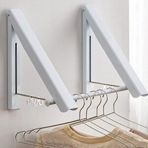 ainpota 2 pack clothes drying rack triangle wall mounted drying rack clothing laundry drying rack collapsible with rod for laundry and indoor，white