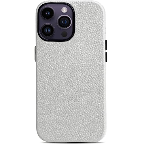 Leather Case for iPhone 14 Pro Max with Apple Mag-Safe, Genuine Leather,Anti-Scratch (White)