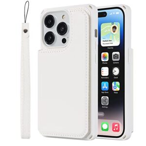 Cavor for iPhone 14 Pro Case with Card Holder,iPhone 14 Pro Wallet Case for Women Men,Phone Case iPhone 14 Pro with Stand and Strap,Leather Shockproof Protective Case-White