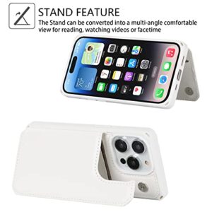 Cavor for iPhone 14 Pro Case with Card Holder,iPhone 14 Pro Wallet Case for Women Men,Phone Case iPhone 14 Pro with Stand and Strap,Leather Shockproof Protective Case-White