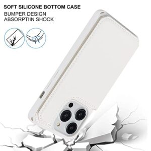 Cavor for iPhone 14 Pro Case with Card Holder,iPhone 14 Pro Wallet Case for Women Men,Phone Case iPhone 14 Pro with Stand and Strap,Leather Shockproof Protective Case-White