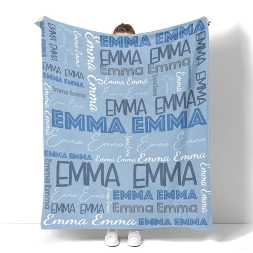 Dr.TOUGH Personalized Blankets for Kids Adults Personalized Name Blanket Custom Blanket with Name Gift for Christmas Birthday Valentines Day (Light Blue, 50” x 60”)