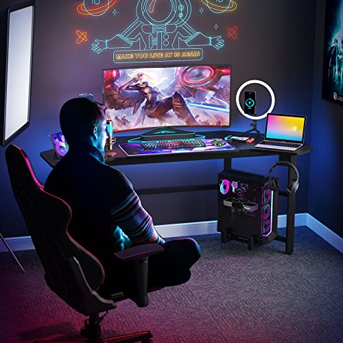 Tribesigns Gaming Desk, Ergonomic Gaming Computer Desk, 66.5 inch Large Wing-Shaped Studio Workstation Pc Desk Gamer Table with Hoster Holder Headphone Hook for Live, Streamer, Home Office, Black