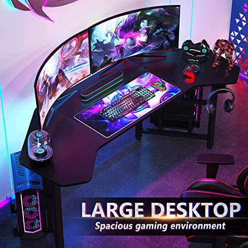 Tribesigns Gaming Desk, Ergonomic Gaming Computer Desk, 66.5 inch Large Wing-Shaped Studio Workstation Pc Desk Gamer Table with Hoster Holder Headphone Hook for Live, Streamer, Home Office, Black