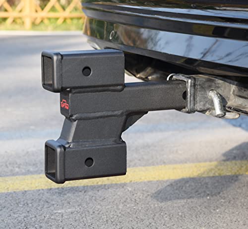 TOPTOW Trailer Dual Hitch Extender Adapter with 2 & 4-inch Riser/Drop, 2" Receiver, 2-inch Solid Shank, 10000lbs Capacity…