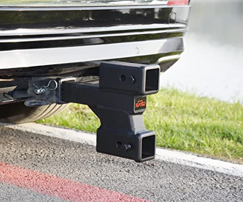 TOPTOW Trailer Dual Hitch Extender Adapter with 2 & 4-inch Riser/Drop, 2" Receiver, 2-inch Solid Shank, 10000lbs Capacity…