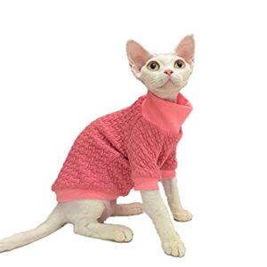 Sphynx Hairless Cat Clothes Autumn Solid Color Turtleneck Sweater Soft Warm Elasticity Pullover Cat Apparel Pet Clothes (M(4.4-5.5lbs), Rose red)