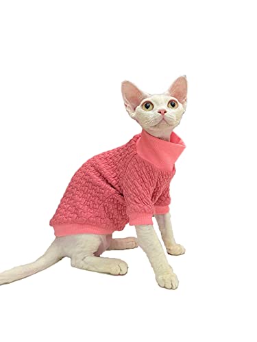 Sphynx Hairless Cat Clothes Autumn Solid Color Turtleneck Sweater Soft Warm Elasticity Pullover Cat Apparel Pet Clothes (M(4.4-5.5lbs), Rose red)