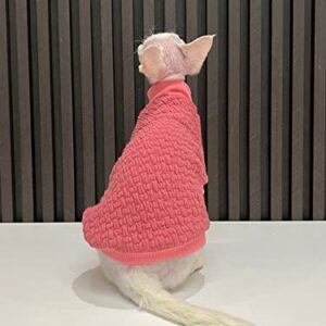 Sphynx Hairless Cat Clothes Autumn Solid Color Turtleneck Sweater Soft Warm Elasticity Pullover Cat Apparel Pet Clothes (M(4.4-5.5lbs), Rose red)