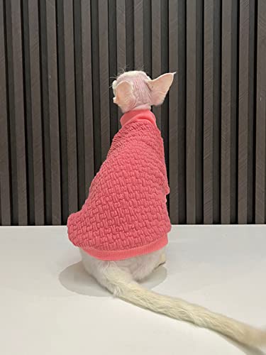 Sphynx Hairless Cat Clothes Autumn Solid Color Turtleneck Sweater Soft Warm Elasticity Pullover Cat Apparel Pet Clothes (M(4.4-5.5lbs), Rose red)