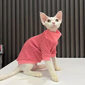 Sphynx Hairless Cat Clothes Autumn Solid Color Turtleneck Sweater Soft Warm Elasticity Pullover Cat Apparel Pet Clothes (M(4.4-5.5lbs), Rose red)