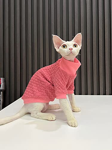 Sphynx Hairless Cat Clothes Autumn Solid Color Turtleneck Sweater Soft Warm Elasticity Pullover Cat Apparel Pet Clothes (M(4.4-5.5lbs), Rose red)