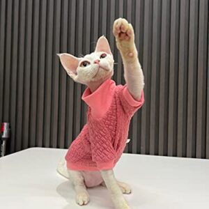 Sphynx Hairless Cat Clothes Autumn Solid Color Turtleneck Sweater Soft Warm Elasticity Pullover Cat Apparel Pet Clothes (M(4.4-5.5lbs), Rose red)