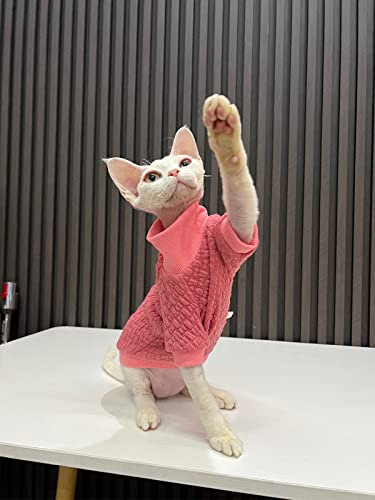 Sphynx Hairless Cat Clothes Autumn Solid Color Turtleneck Sweater Soft Warm Elasticity Pullover Cat Apparel Pet Clothes (M(4.4-5.5lbs), Rose red)