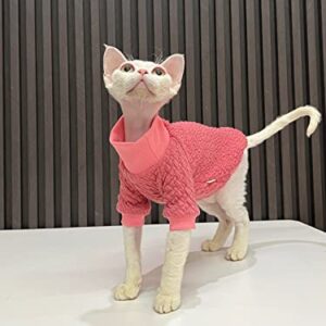 Sphynx Hairless Cat Clothes Autumn Solid Color Turtleneck Sweater Soft Warm Elasticity Pullover Cat Apparel Pet Clothes (M(4.4-5.5lbs), Rose red)