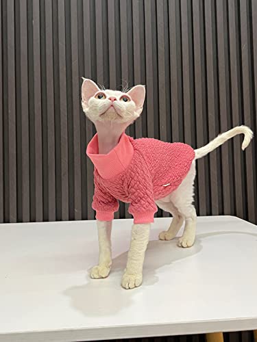 Sphynx Hairless Cat Clothes Autumn Solid Color Turtleneck Sweater Soft Warm Elasticity Pullover Cat Apparel Pet Clothes (M(4.4-5.5lbs), Rose red)