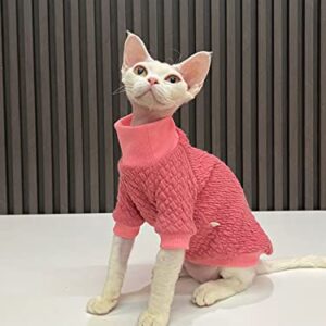 Sphynx Hairless Cat Clothes Autumn Solid Color Turtleneck Sweater Soft Warm Elasticity Pullover Cat Apparel Pet Clothes (M(4.4-5.5lbs), Rose red)