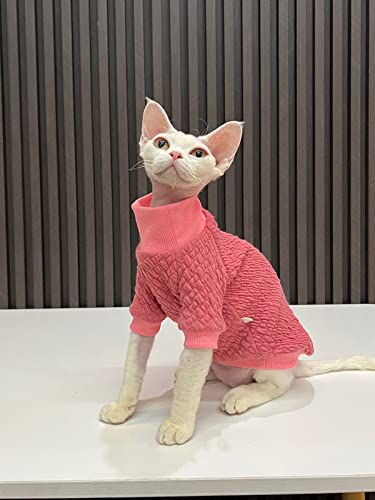 Sphynx Hairless Cat Clothes Autumn Solid Color Turtleneck Sweater Soft Warm Elasticity Pullover Cat Apparel Pet Clothes (M(4.4-5.5lbs), Rose red)