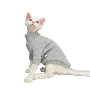 sphynx hairless cat clothes autumn thicken soft turtleneck hoodies solid color cotton pullover cat sweatshirt pet clothes (xl（8.8-11lbs）, grey)