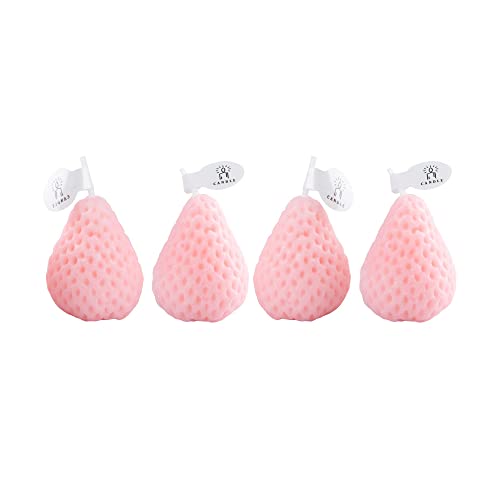 BoKin Strawberry Candles, 4Pcs Strawberry Shaped Scented Candles (2.11oz), Fruit Aroma Soy Wax Decorative Candle for Stress Relief Aromatherapy Home Decoration Mood-Boosting Bath Yoga (Pink)