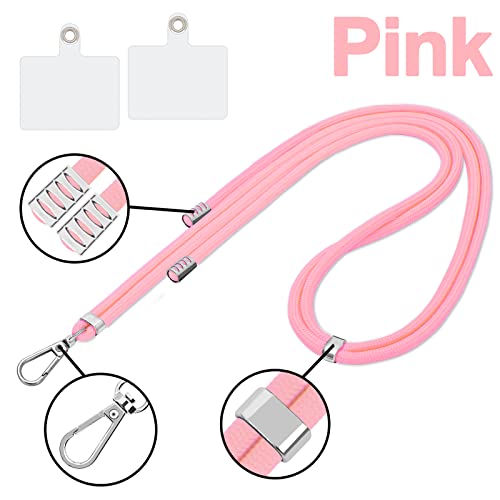 Lousrnman Crossbody Cell Phone Lanyard, Universal Phone Lanyards with 2 Pack Clear Patch Compatible with Most Phones (Light Pink)