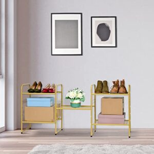 wkokos 3-Tier Small Shoe Rack, Stackable Narrow Shoe Shelf Storage Organizer, Heavy Duty Metal Free Standing Shoe Rack for Entryway Closet Doorway, Gold