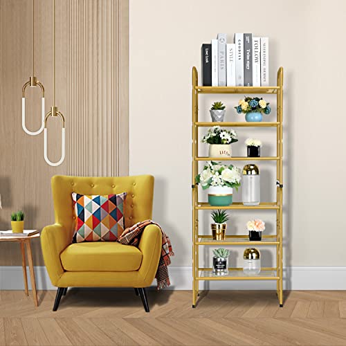 wkokos 3-Tier Small Shoe Rack, Stackable Narrow Shoe Shelf Storage Organizer, Heavy Duty Metal Free Standing Shoe Rack for Entryway Closet Doorway, Gold