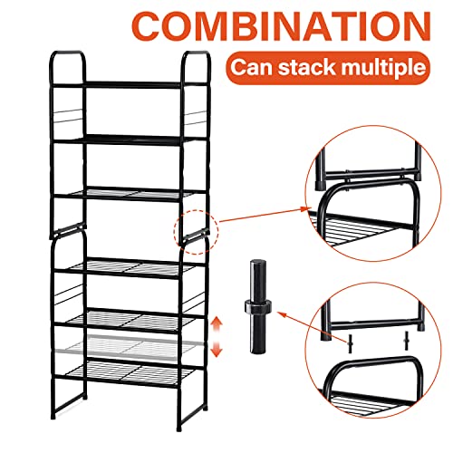 wkokos 3-Tier Small Shoe Rack, Stackable Narrow Shoe Shelf Storage Organizer, Heavy Duty Metal Free Standing Shoe Rack for Entryway Closet Doorway, Black