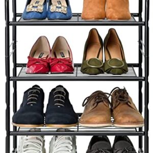 wkokos 3-Tier Small Shoe Rack, Stackable Narrow Shoe Shelf Storage Organizer, Heavy Duty Metal Free Standing Shoe Rack for Entryway Closet Doorway, Black