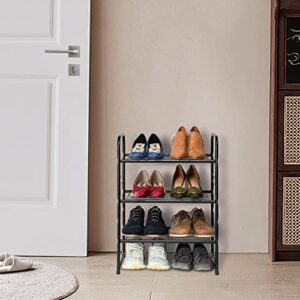 wkokos 3-Tier Small Shoe Rack, Stackable Narrow Shoe Shelf Storage Organizer, Heavy Duty Metal Free Standing Shoe Rack for Entryway Closet Doorway, Black