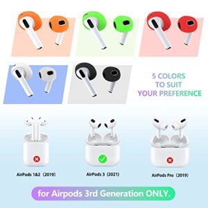 [5-Pairs] for AirPods 3 Ear Tips Covers【Fit in The Charging Case】, AIBEAMER Silicone Anti-Slip/Dust Ear Covers Accessories Compatible with AirPods 3rd Generation 2021 (Black,Red,Green,Orange,White)