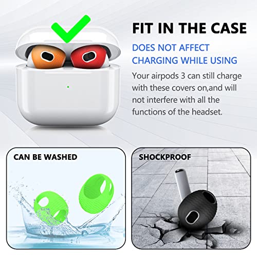 [5-Pairs] for AirPods 3 Ear Tips Covers【Fit in The Charging Case】, AIBEAMER Silicone Anti-Slip/Dust Ear Covers Accessories Compatible with AirPods 3rd Generation 2021 (Black,Red,Green,Orange,White)