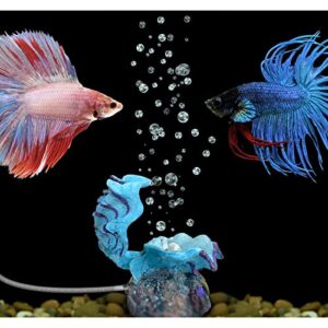 WishLotus Aquarium Decorations, Durable Resin Simulation Pearl Scallop Fish Tank Landscape Decorations Pneumatic Opening and Closing Aquarium Bubble Ornaments Aquarium Accessories (Blue)