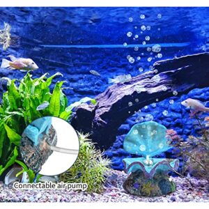 WishLotus Aquarium Decorations, Durable Resin Simulation Pearl Scallop Fish Tank Landscape Decorations Pneumatic Opening and Closing Aquarium Bubble Ornaments Aquarium Accessories (Blue)