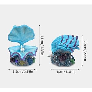 WishLotus Aquarium Decorations, Durable Resin Simulation Pearl Scallop Fish Tank Landscape Decorations Pneumatic Opening and Closing Aquarium Bubble Ornaments Aquarium Accessories (Blue)