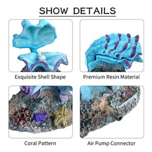 WishLotus Aquarium Decorations, Durable Resin Simulation Pearl Scallop Fish Tank Landscape Decorations Pneumatic Opening and Closing Aquarium Bubble Ornaments Aquarium Accessories (Blue)