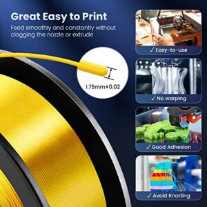 SUNLU Shiny Silk PLA Filament 1.75mm，Smooth Silky Surface，Great Easy to Print for 3D Printers，Dimensional Accuracy +/- 0.02mm, Silk Light Gold 1KG + Silver 1KG