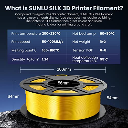 SUNLU Shiny Silk PLA Filament 1.75mm，Smooth Silky Surface，Great Easy to Print for 3D Printers，Dimensional Accuracy +/- 0.02mm, Silk Light Gold 1KG + Silver 1KG