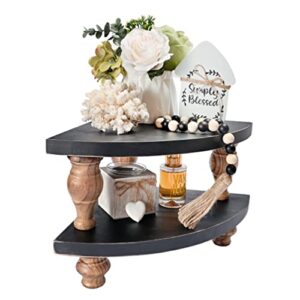 Donmills 2 Pieces Farmhouse Wood Corner Counter Shelf for Kitchen Countertop Organizer, Wood Counter Stackable Corner Pedestal Stand Tray Riser Shelves Cabinet Shelves Spice Rack Organizer Black