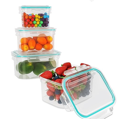 LIHONG Large Food Storage Containers with Lids Airtight 118oz, 8-Piece Plastic Storage Containers Meal Prep Containers for Kitchen Pantry, Microwave Dishwasher Safe, Green