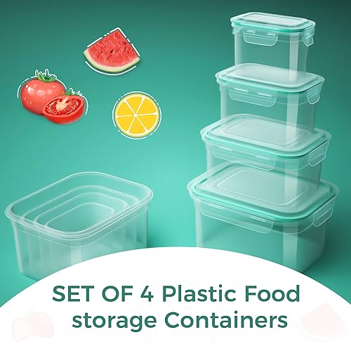 LIHONG Large Food Storage Containers with Lids Airtight 118oz, 8-Piece Plastic Storage Containers Meal Prep Containers for Kitchen Pantry, Microwave Dishwasher Safe, Green