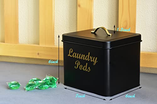 SHUNTU Pods Holder for Laundry Room - Pods Box with Lid for Laundry Room Metal Laundry Pods Holder for Laundry Room Décor and Organization(Black)