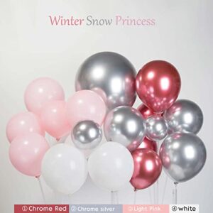 Pink Winter Wonderland Balloon Garland arch Kit Pink Chrome Silver Red White With 2 Large Snowflake Balloons for Onederland Girl Princess Birthday Party baby its cold outside baby shower decorations