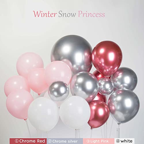 Pink Winter Wonderland Balloon Garland arch Kit Pink Chrome Silver Red White With 2 Large Snowflake Balloons for Onederland Girl Princess Birthday Party baby its cold outside baby shower decorations