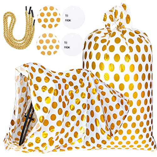 Sabary 2 Pcs 80 x 60 Inch Jumbo Bike Gift Bags Large Thicken Christmas Gift Bags Plastic Oversized Bags White and Gold Dots Xmas Holiday Bicycle Bags for Treat, Goodies, Party, Gift Wrapping Supplies