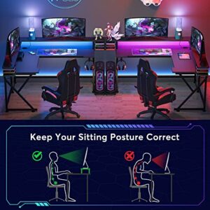 Tribesigns Computer Desk L Shaped with Led Lights & Power Outlet, 61 inch L-Shaped Computer Corner Desk with Monitor Stand, Ergonomic Home Office Gaming Desk with USB Port & Hook (Black)