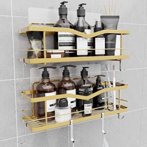 mzf 2-pack shower caddy, no drilling adhesive shower shelf, rustproof stainless steel bathroom shower organizer storage, shower shelf for inside shower & kitchen storage, gold