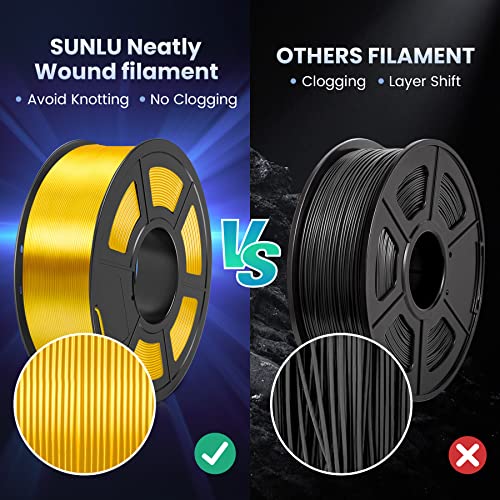 SUNLU Shiny Silk PLA Filament 1.75mm and PLA Meta Filament 1KG White，Smooth Silky Surface，Great Easy to Print for 3D Printers，Dimensional Accuracy +/- 0.02mm, Silk Light Gold + White 1KG